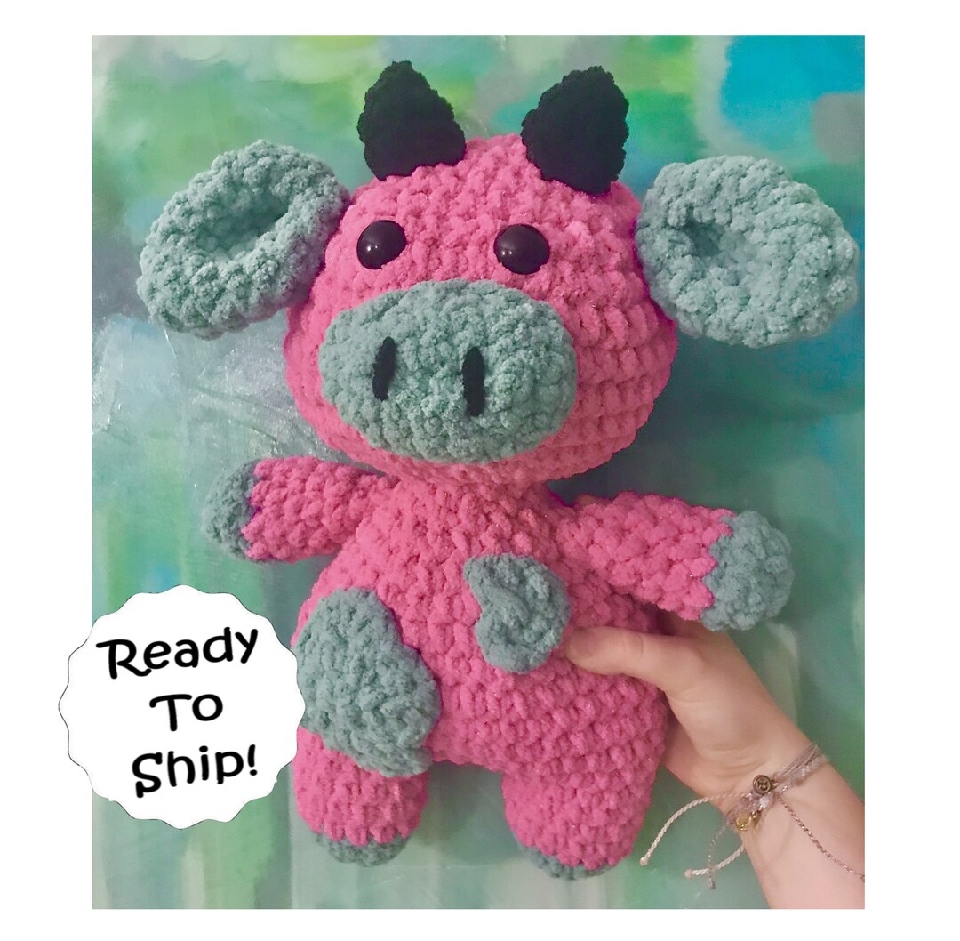 Jumbo Crocheted Watermelon Cow Sparkly Stuffed Cow Handmade Animal ...