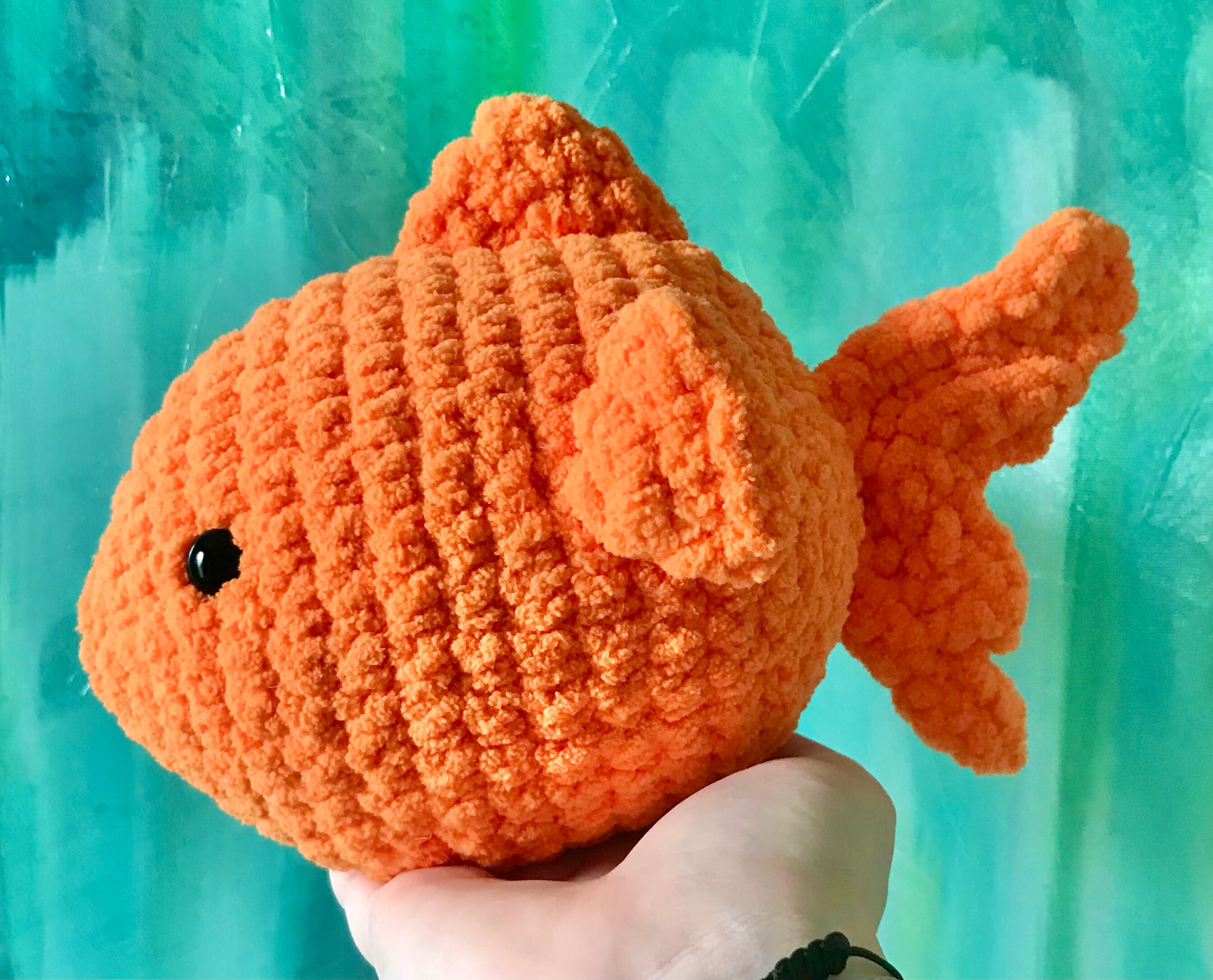 Crocheted Fish Stuffed Clownfish, Flounder, and Goldfish Handmade ...