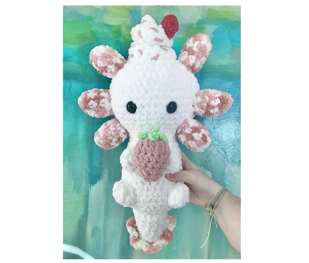 Crocheted Strawberry Ice Cream Axolotl Stuffed Dessert Handmade Animal ...