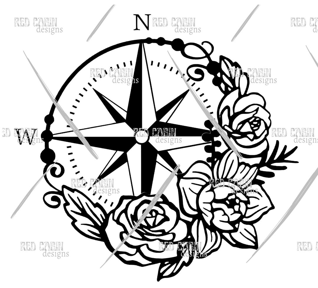 Compass Rose With Flowers, Nautical Floral Compass SVG PNG, Instant ...