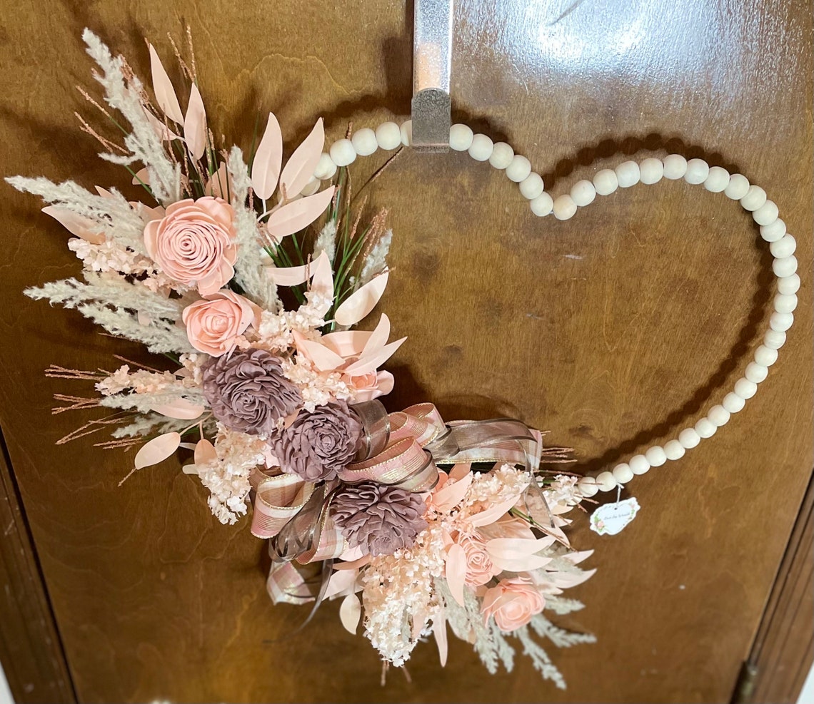Heart Shaped Boho Wood Bead Wreath - Etsy