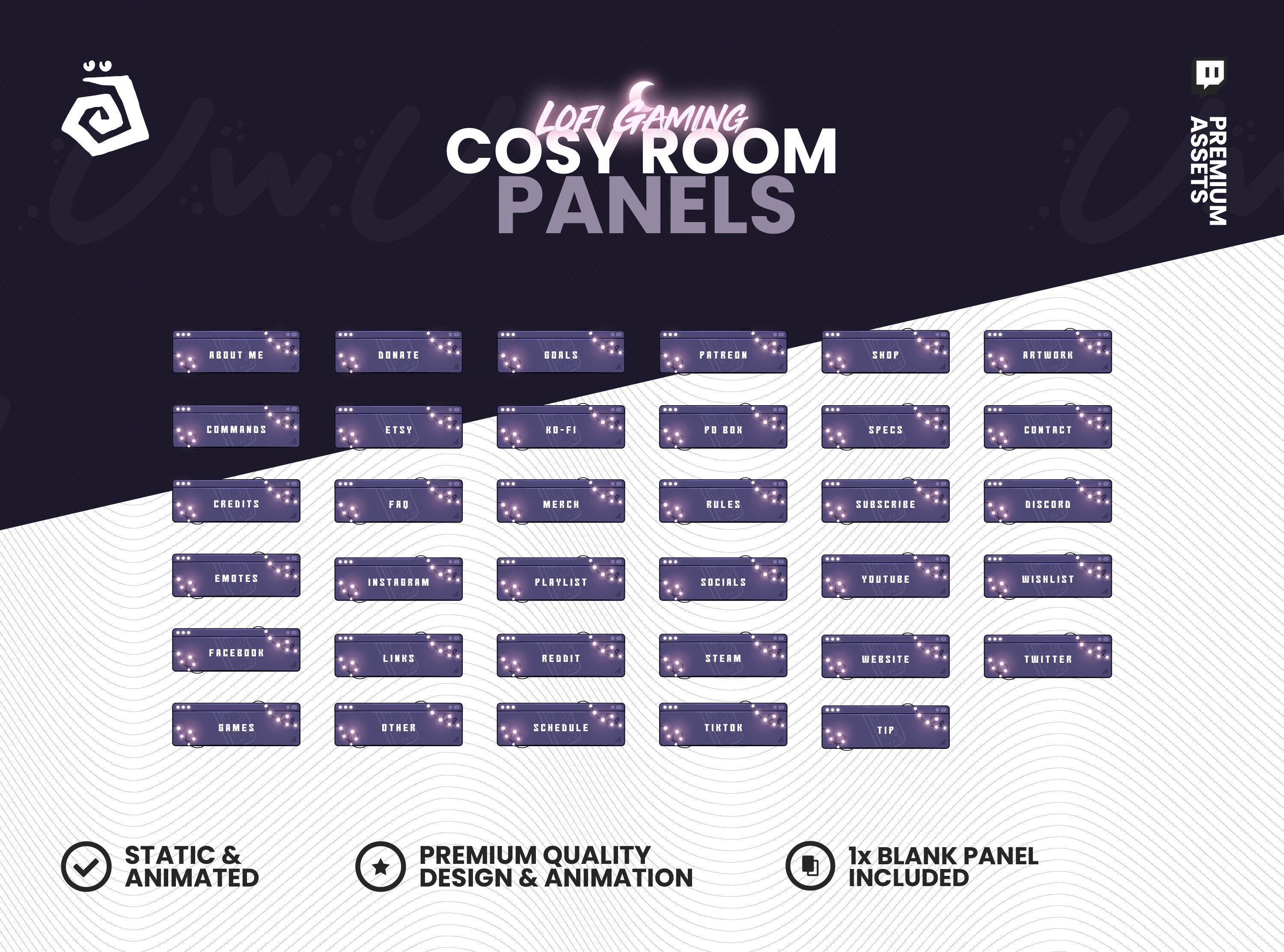 Twitch PANELS Dark Violet Pink Gleam Neon Cosy Little - Etsy UK