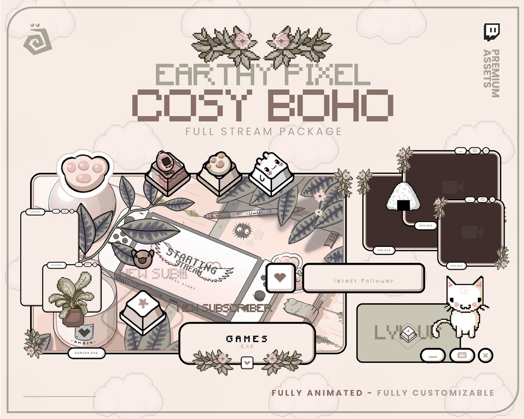 Cosy Boho Bohemian Streaming Package for TWITCH - YOUTUBE, Earth Tones ...