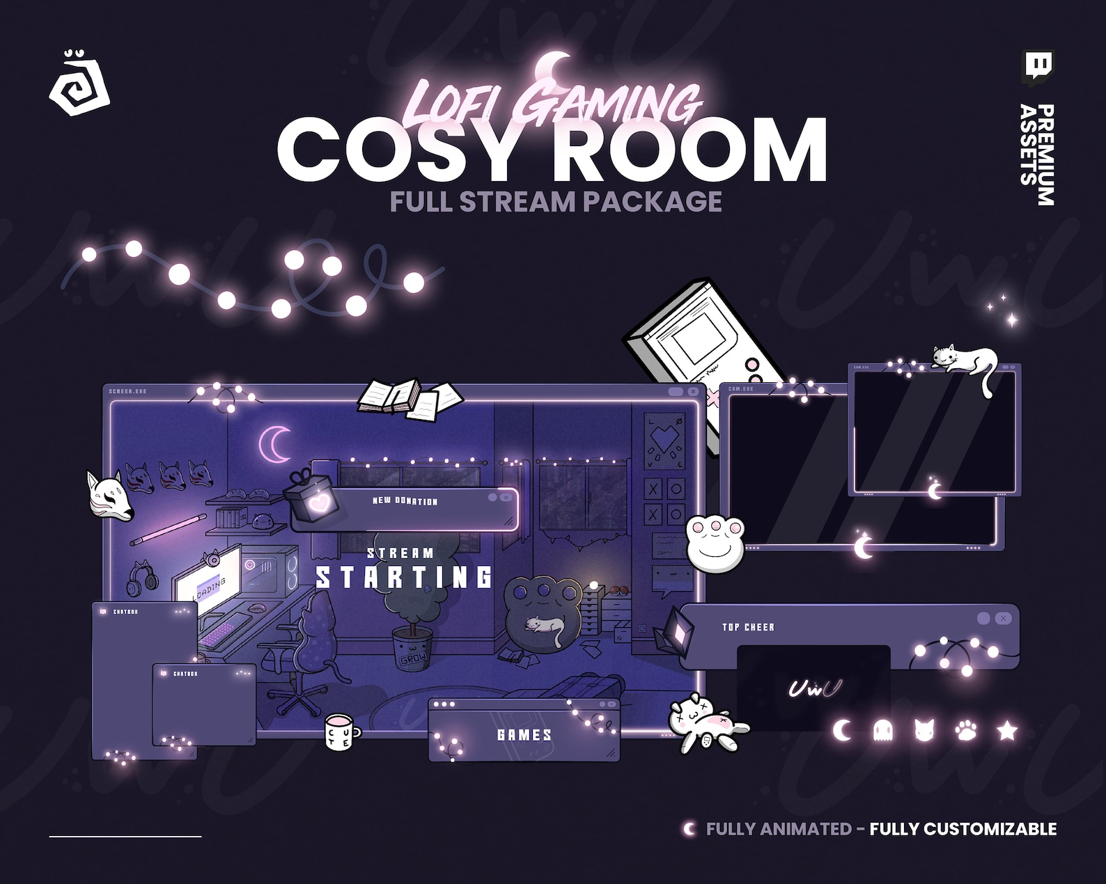 Cosy Lofi Gaming Room Stream Package for TWITCH, YOUTUBE - Uwu Night ...