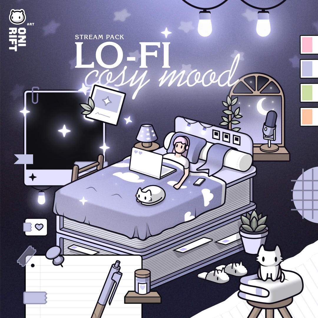 Lo-fi Cosy Stream Package - Twitch, Youtube, Kick - Blue Cozycore ...