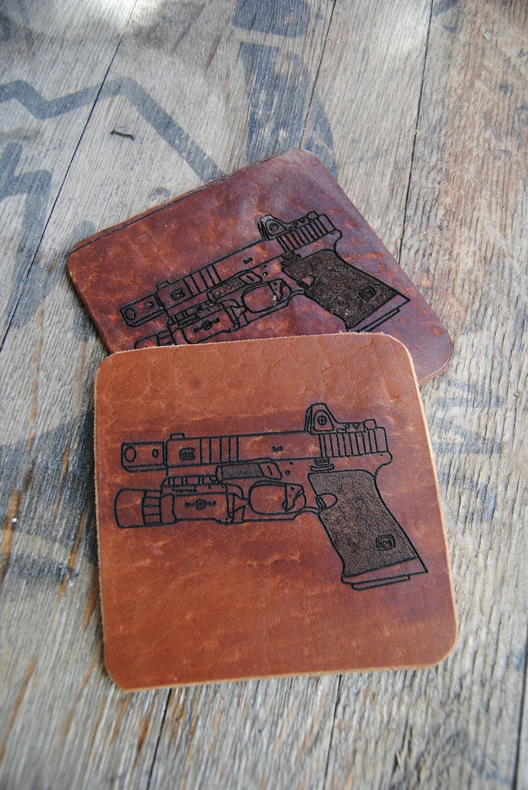 Glock 19 Coasters Leather Coasters Custom Gun Coasters - Etsy