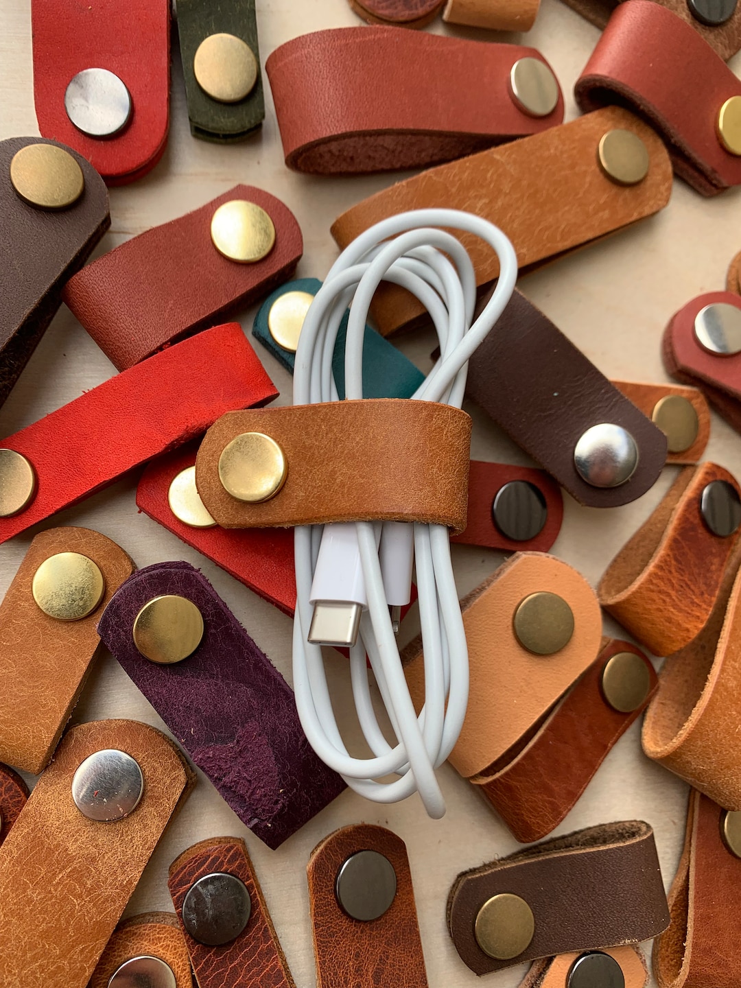 Leather Cord Keeper Set | Leather Cord Organizer - Etsy