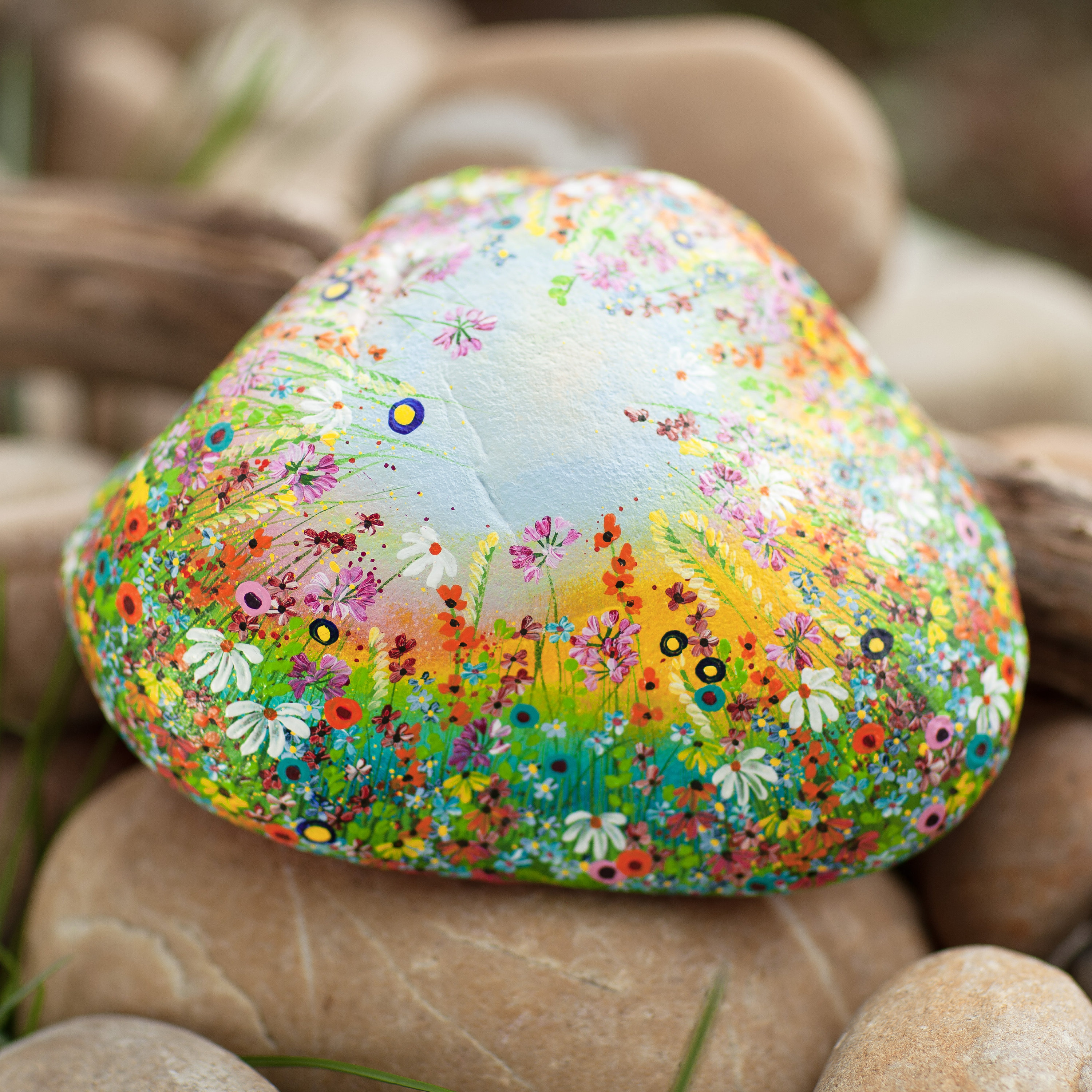 Flower Stone Painted Stone Hand-painted Decoration Garden - Etsy