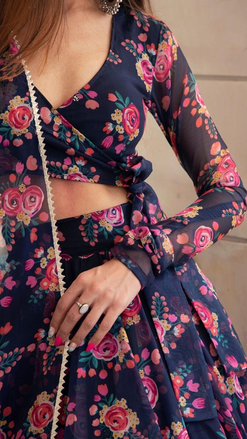 Majari Blue Organza Lehenga Set With Cotton Silk Lining - Etsy