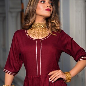 Gotta Jaal Maroon Cotton Anarkali - Etsy