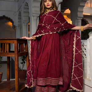 Gotta Jaal Maroon Cotton Anarkali - Etsy