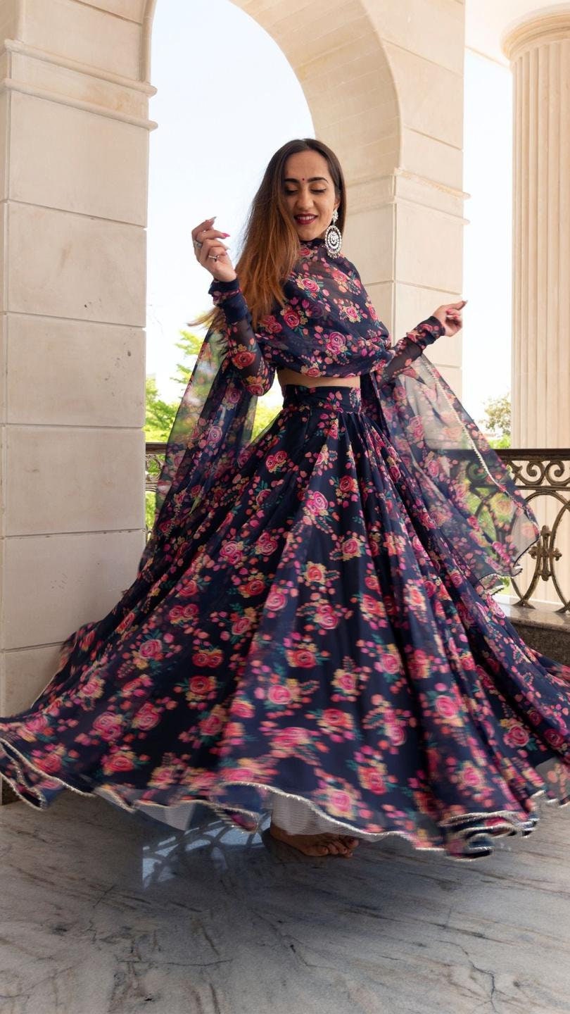 Majari Blue Organza Lehenga Set With Cotton Silk Lining - Etsy