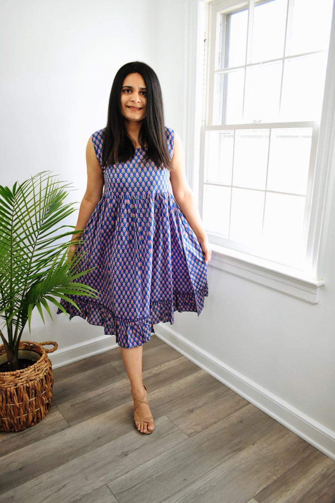 Frill Blue Dress| Summer | Vacation | Cotton Dress | Midi Dress - Etsy