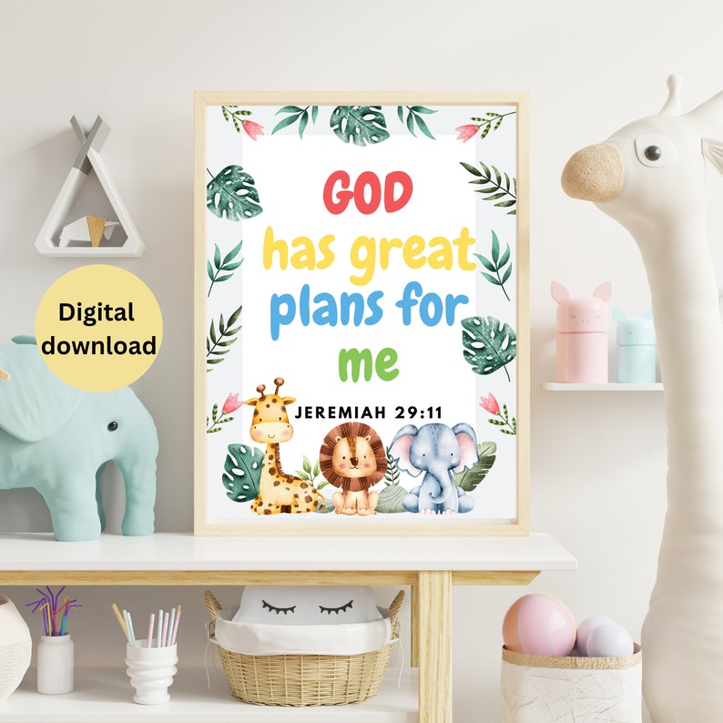 Christian Kids Bible Verse Wall Art, for I Know the Plans I Have for ...