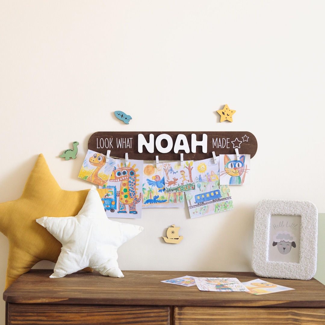 Wooden Art Display Board for Kids – Hanging Artwork Organizer for ...