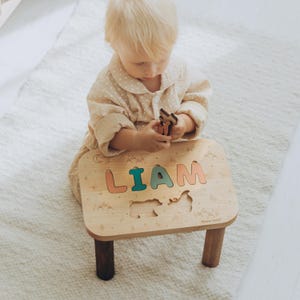 Wooden Stool Custom Name Puzzle Personalized Dinosaurs 1st Birthday ...