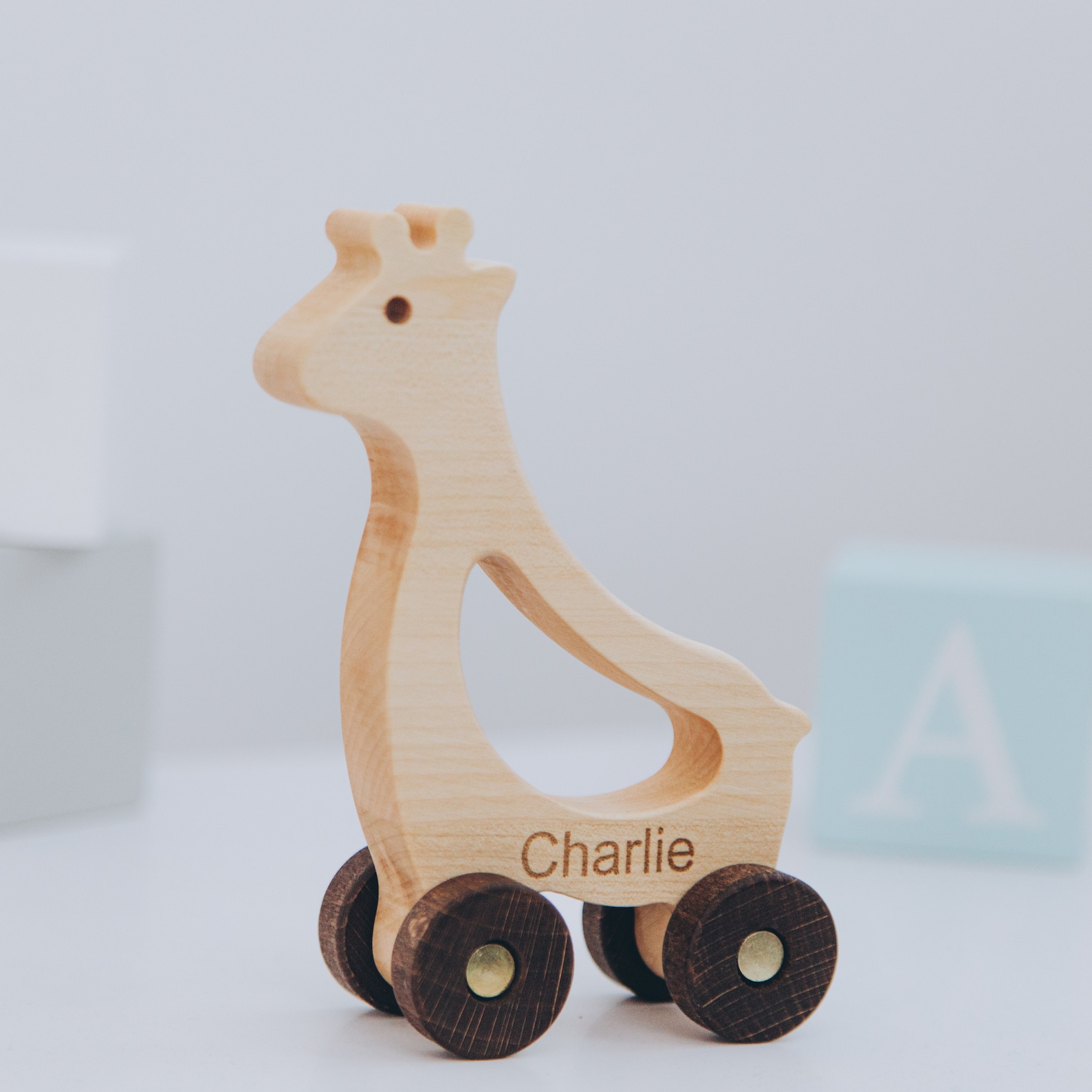 Wooden Animals on the Wheels. Personalized Baby Toy. Sensory Toddler ...