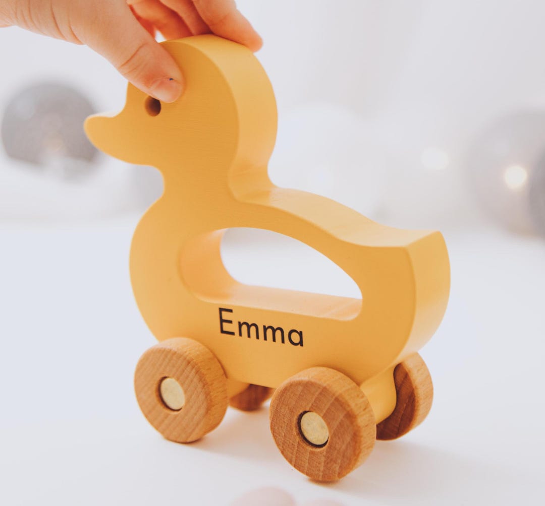 Hand-sized Duck Toy on the Wheels for Toddlers. Personalized Baby ...