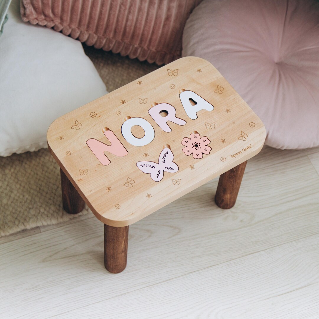 Name Puzzle Stool Montessori Helper for Kids Personalized 1st Birthday ...