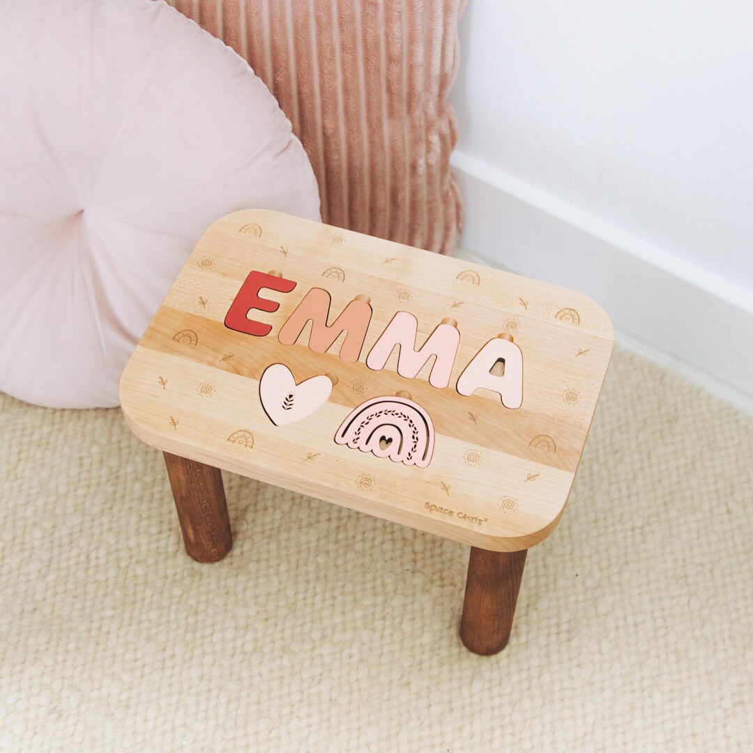 Montessori Helper for Kids Wooden Stool Custom Name Puzzle Personalized ...