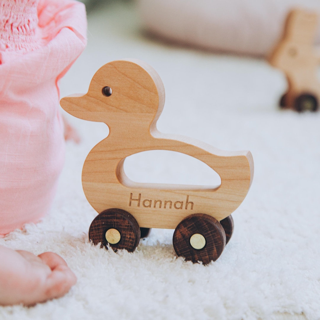 Wooden Toy Duck With Child's Name. Custom Baby Shower Gifts. Animals on ...