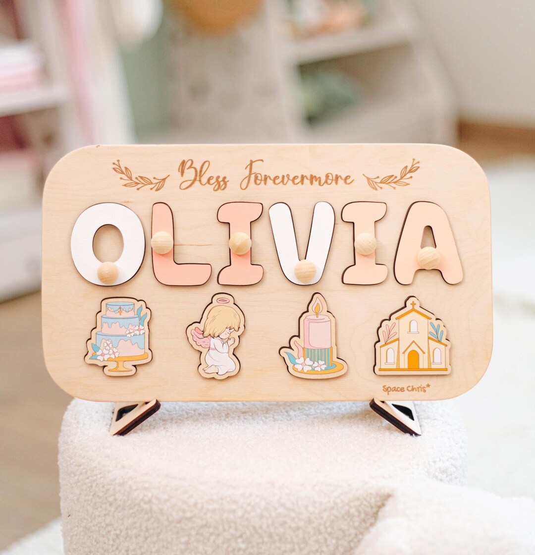 Custom Baptism Name Board With Christian Icons. Personalized Baptism ...