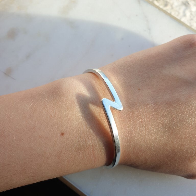 Vintage Sterling Silver Lightning Bolt Cuff Bangle - Etsy