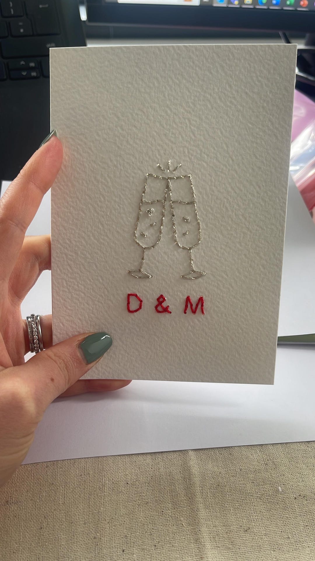 Hand Embroidered Wedding Card - Personalised - Etsy