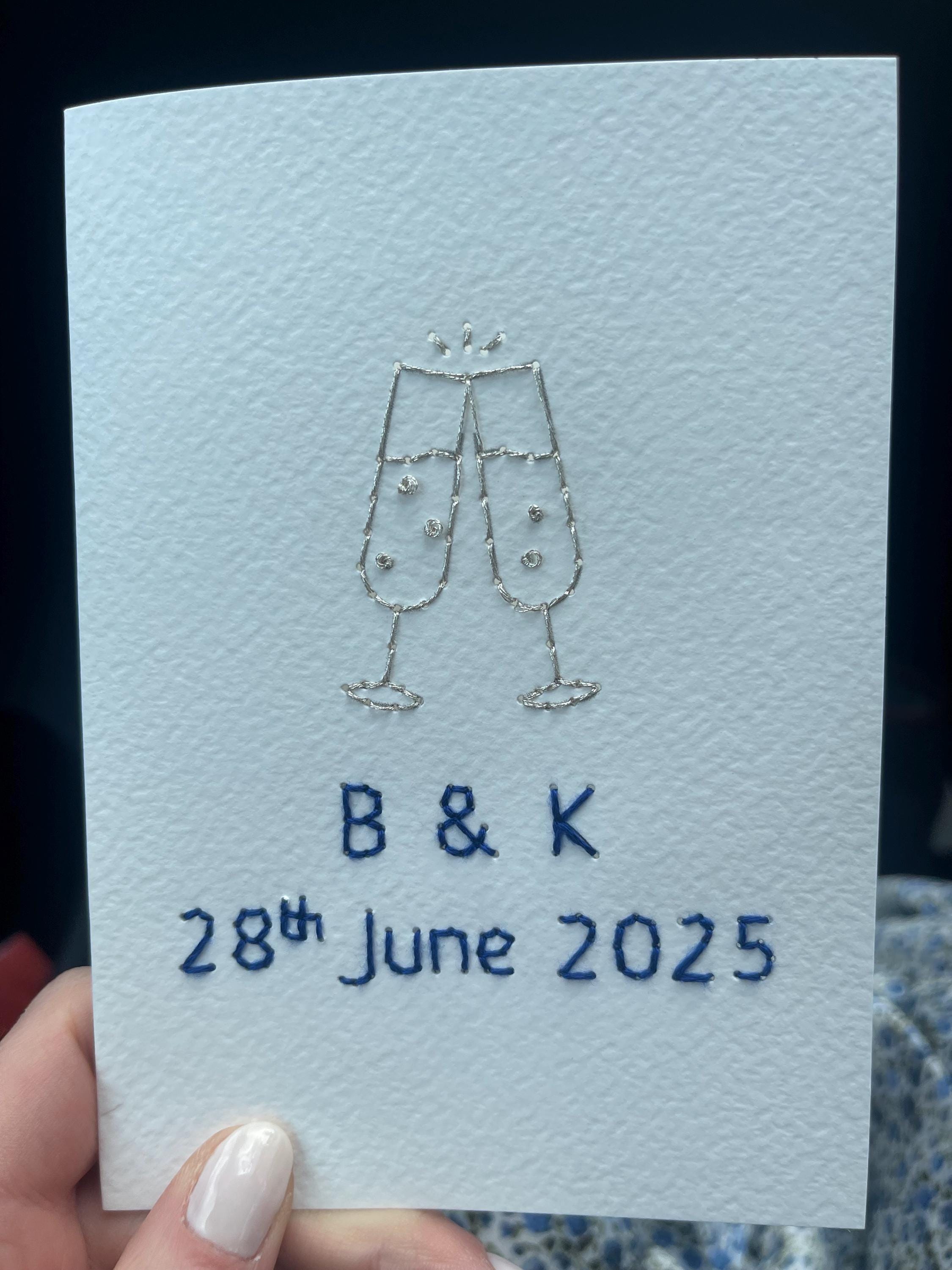 Hand Embroidered Wedding Card - Personalised - Etsy