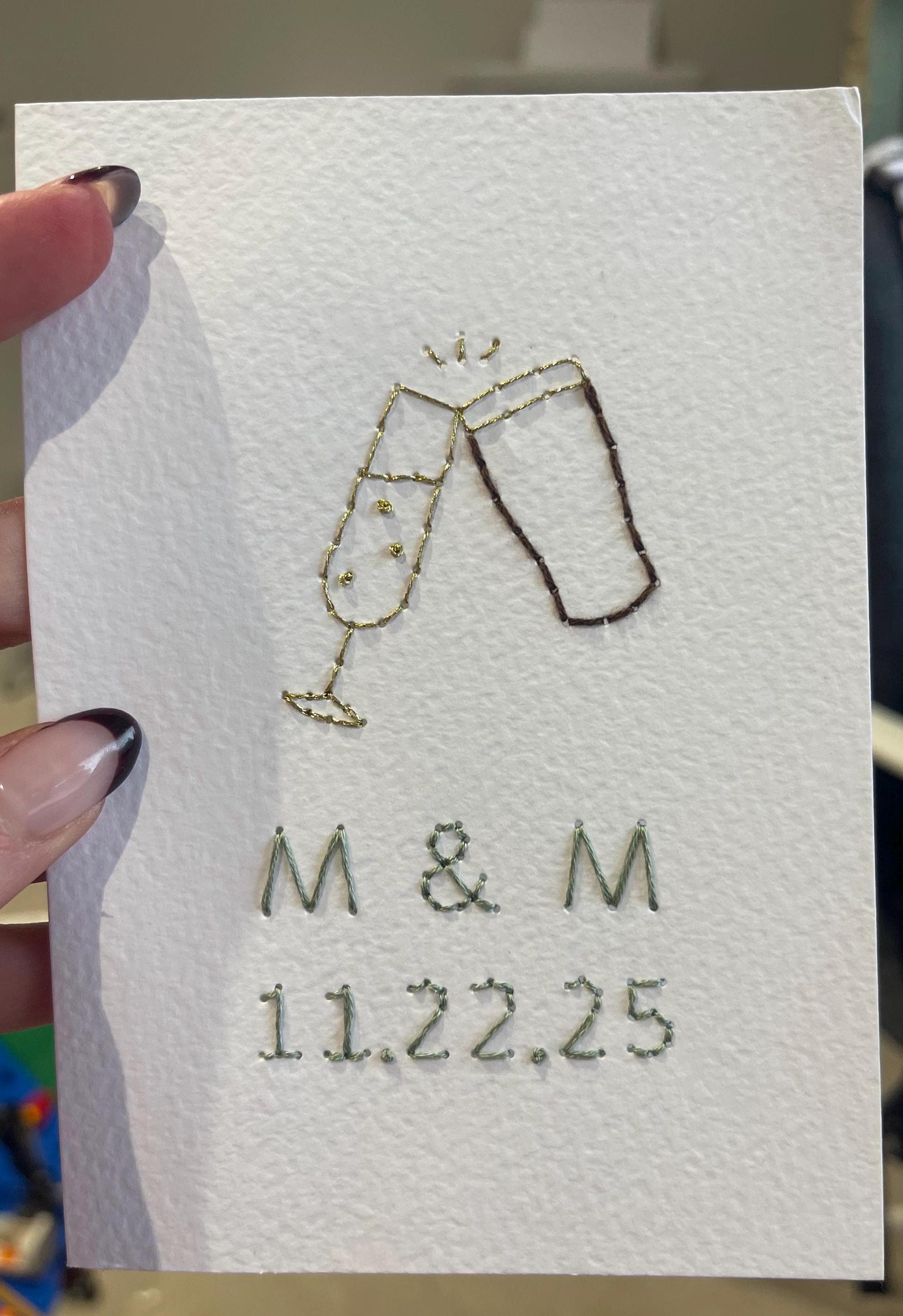 Hand Embroidered Wedding Card - Personalised - Etsy