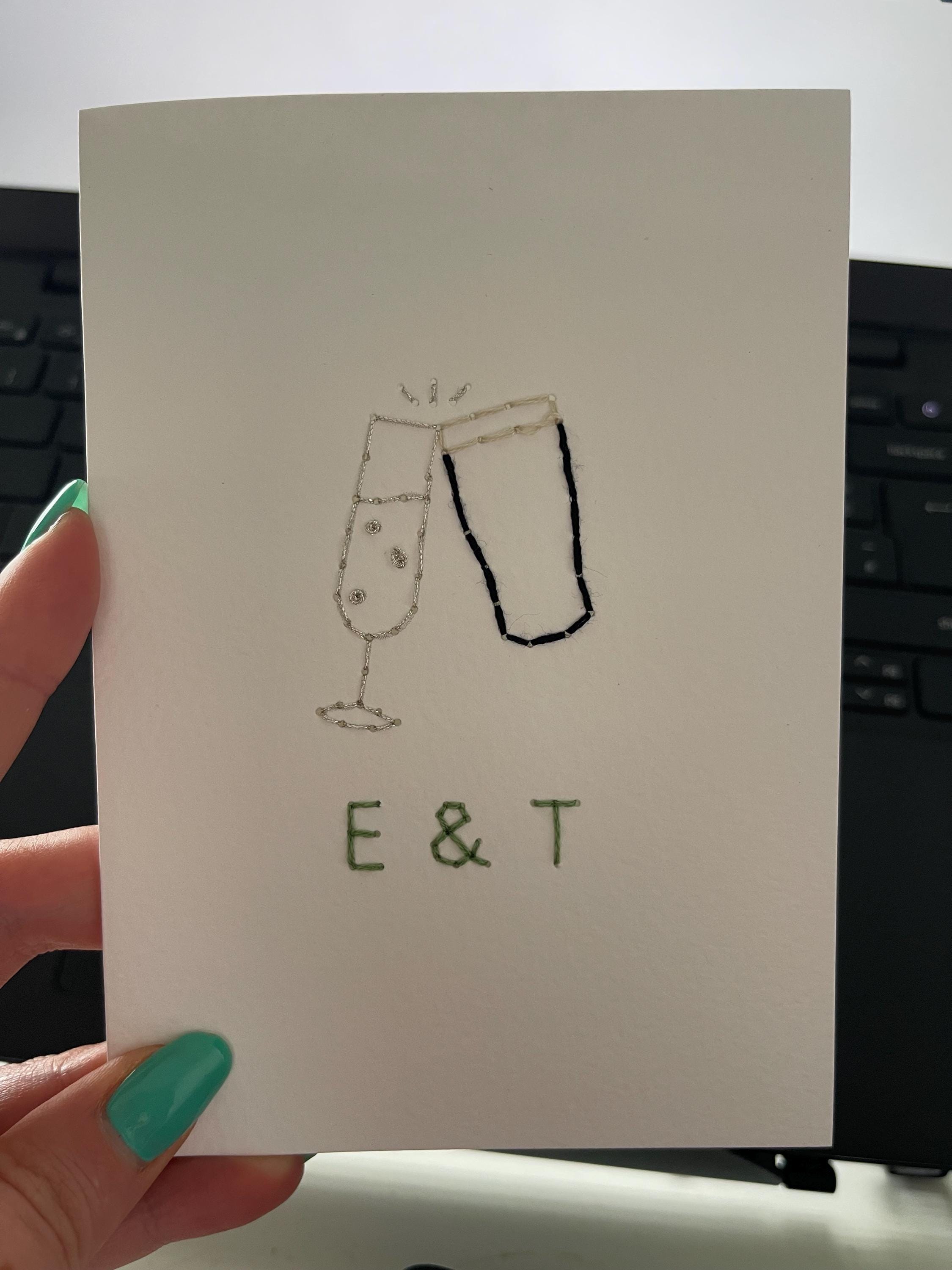Hand Embroidered Wedding Card - Personalised - Etsy