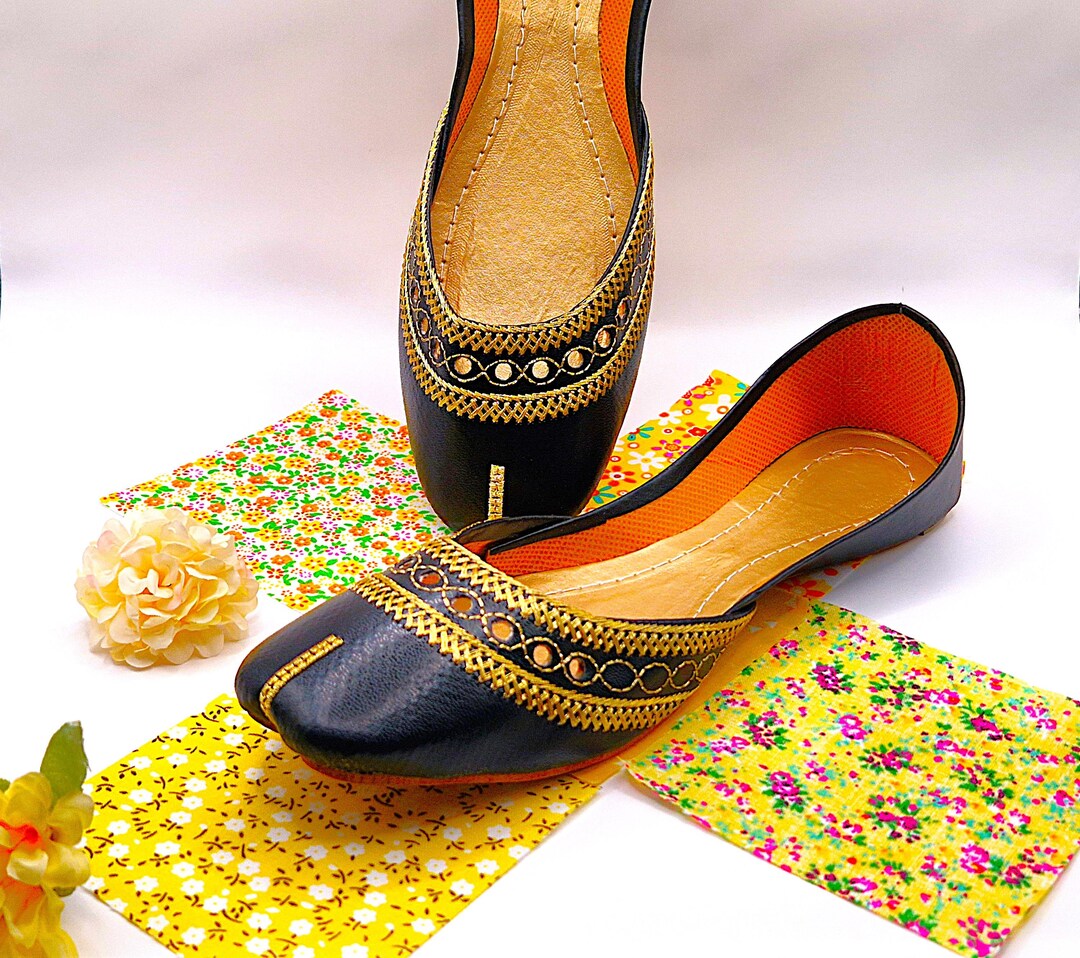Black Pakistani Indian Khussa Traditional Women Shoe Jutti Embroidery ...