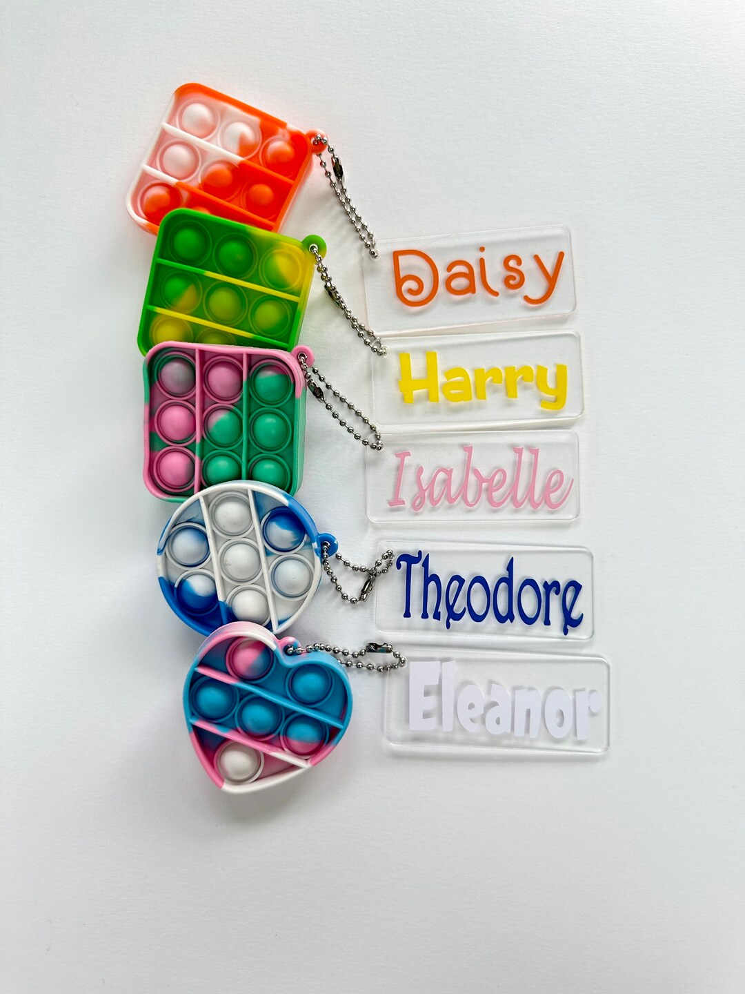 Colourful POP-IT Fidget Keychain With Personalised Acrylic Tag - Etsy UK