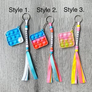 Square POP-IT Keyring With Handmade Personalised Pony Beads on Ribbon ...