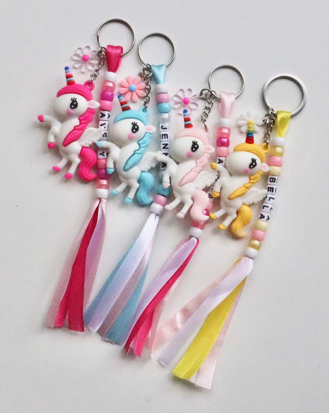 Personalised Bead Keyring With a Large Fantasy Cartoon Rainbow - Etsy UK