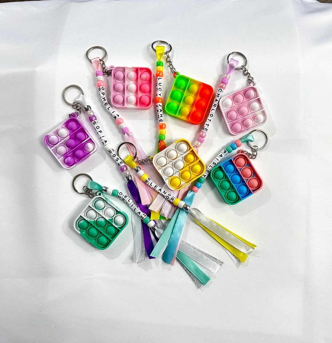 Square POP-IT Fidget Keyring With Handmade Personalised Pony Beads on ...