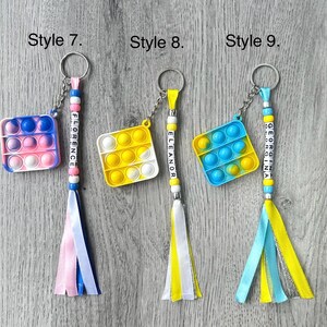 Square POP-IT Keyring With Handmade Personalised Pony Beads on Ribbon ...