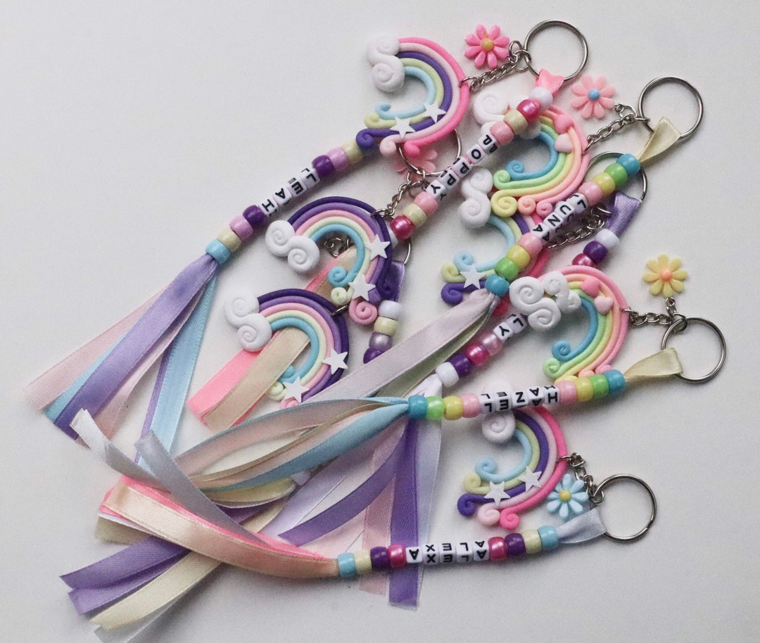 Handmade Personalised Rainbow Keyring With Pony Beads - Etsy UK