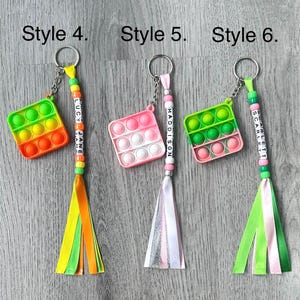 Square POP-IT Keyring With Handmade Personalised Pony Beads on Ribbon ...