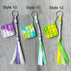 Square POP-IT Keyring With Handmade Personalised Pony Beads on Ribbon ...