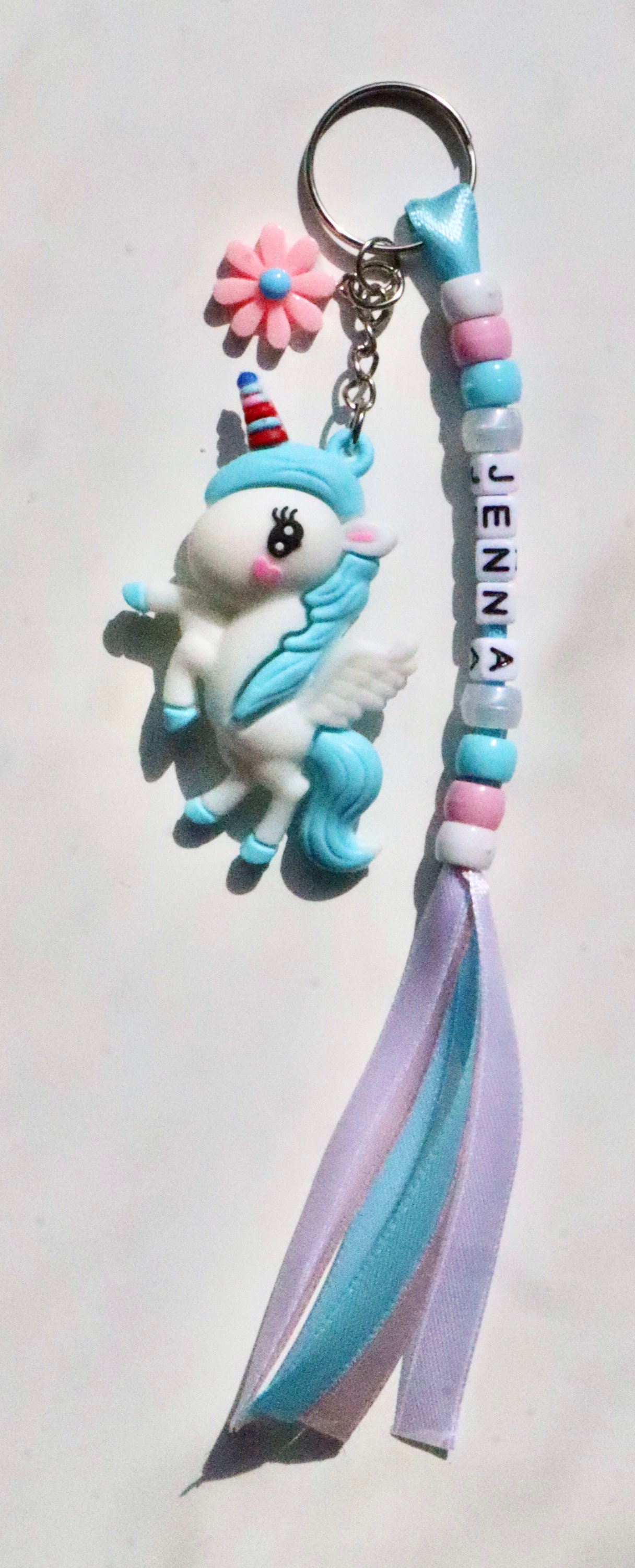 Personalised Bead Keyring With a Large Fantasy Cartoon Rainbow - Etsy UK