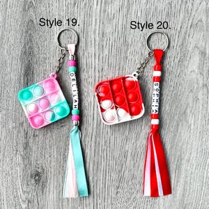 Square POP-IT Keyring With Handmade Personalised Pony Beads on Ribbon ...