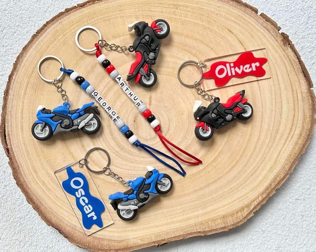 3D Personalised Motorbike Keyring With Beads or Acrylic Name Tag ...