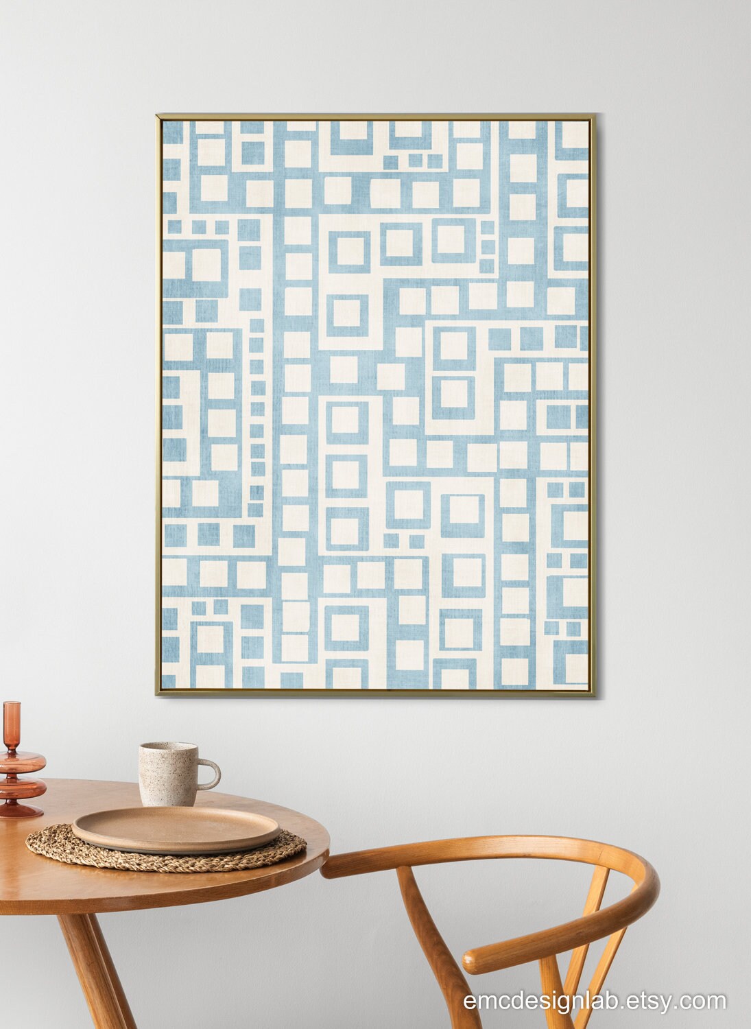 Minimal Light Blue Squares Modern Neutral Wall Art, Sky Blue White Art ...