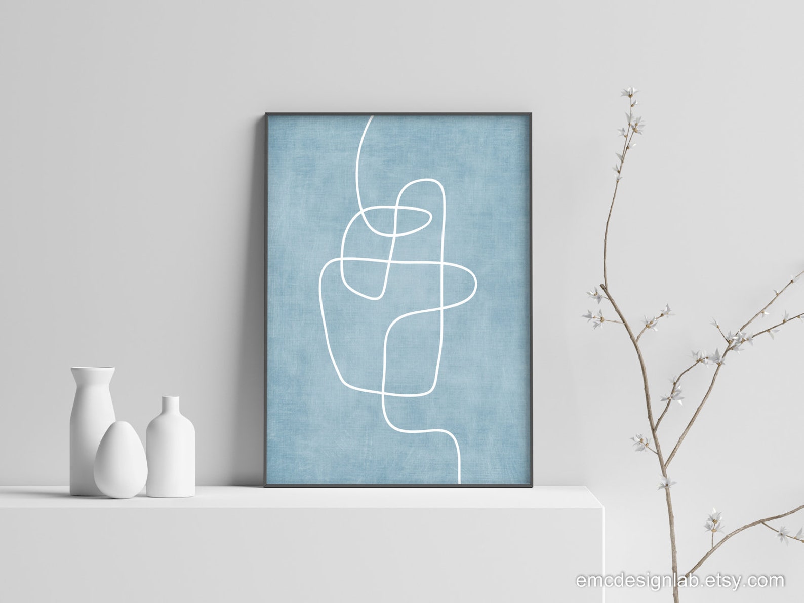 Light Azure White Line Art Print Sky Blue Minimalist Elegant - Etsy