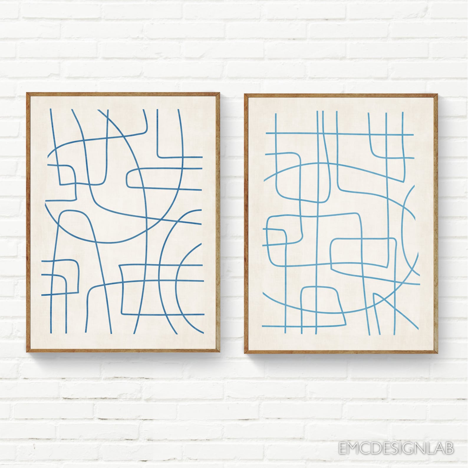 Minimalist Blue Line Art Print Set of 2 Blue Tones Modern Minimalist ...