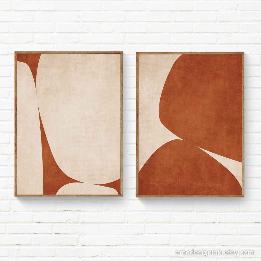 Dark Terracotta Abstract Organic Shapes Modern Art Print / Minimalist ...