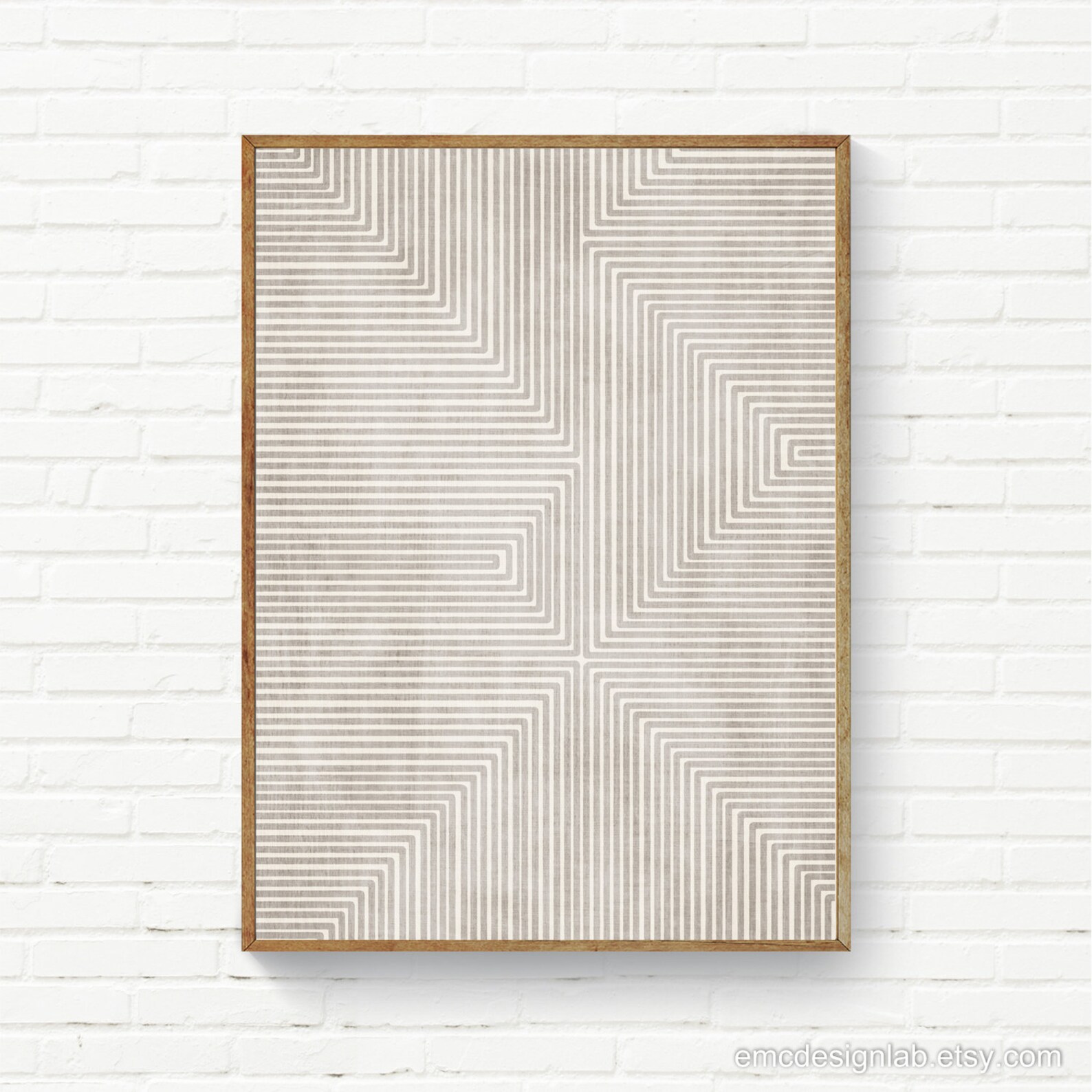 Thin Beige Lines Linen Texture Geometric Abstract Wall Art Print ...