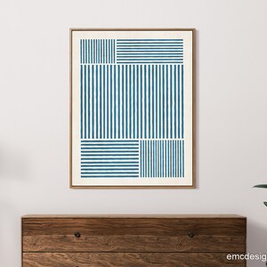 Blue Lines Wall Art, Minimalism White Lines Print, Aegean Blue Stripes ...