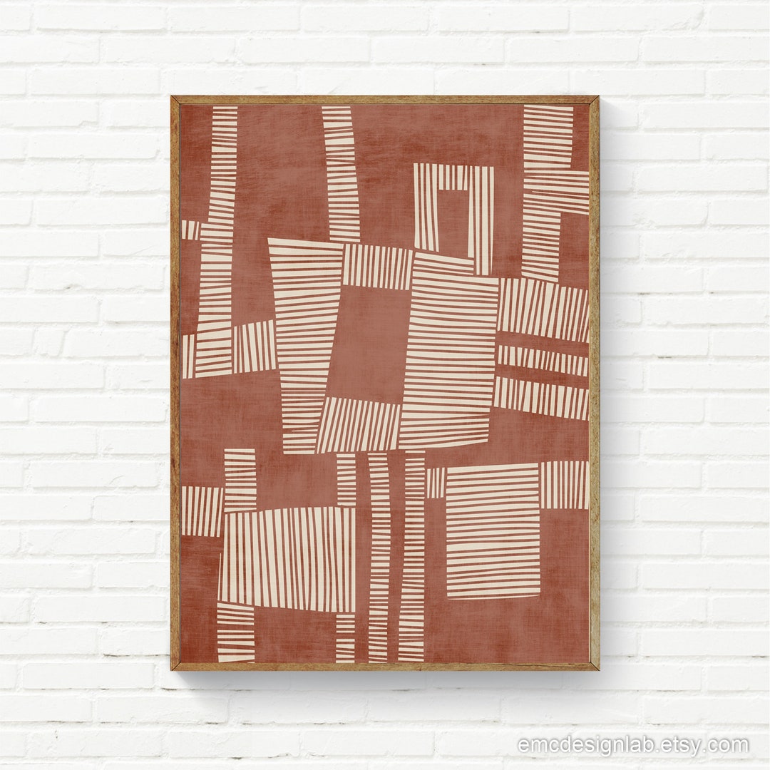 Terra Wall Art Unique Print, Digital Linocut Print Boho Burnt Orange ...